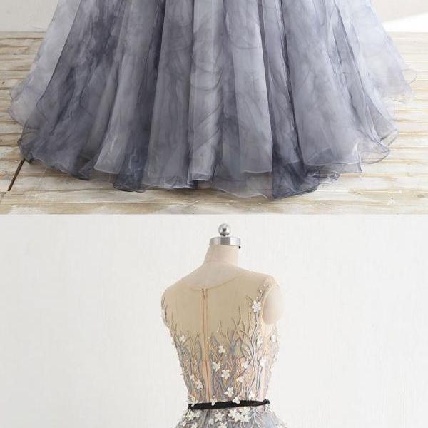 Scoop Neckline Sleeveless Zipper Up Prom Dress, Princess Flower ...